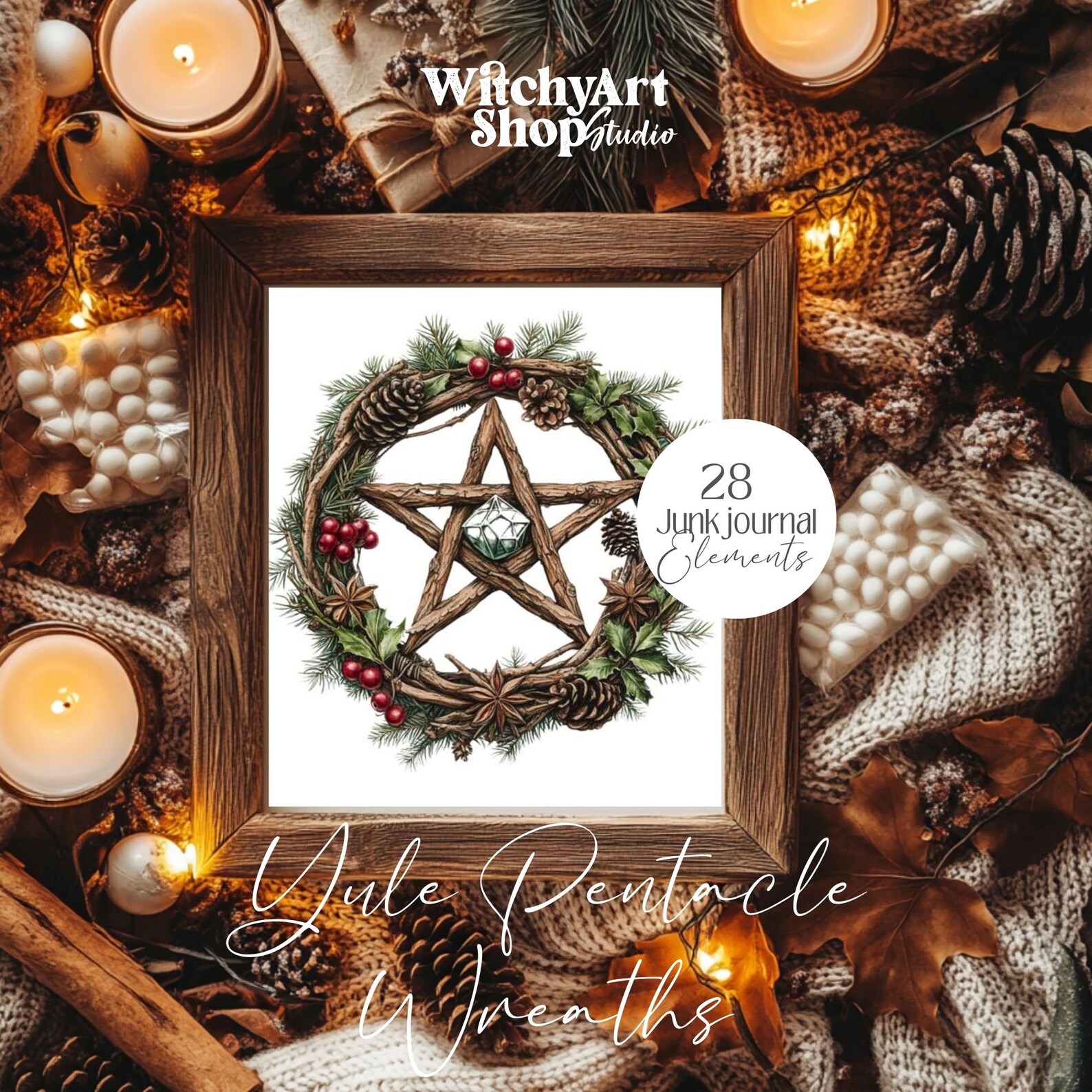 Yule Pentacle Png Witchy Wreath Christmas Clipart Book of Shadows Yule ...
