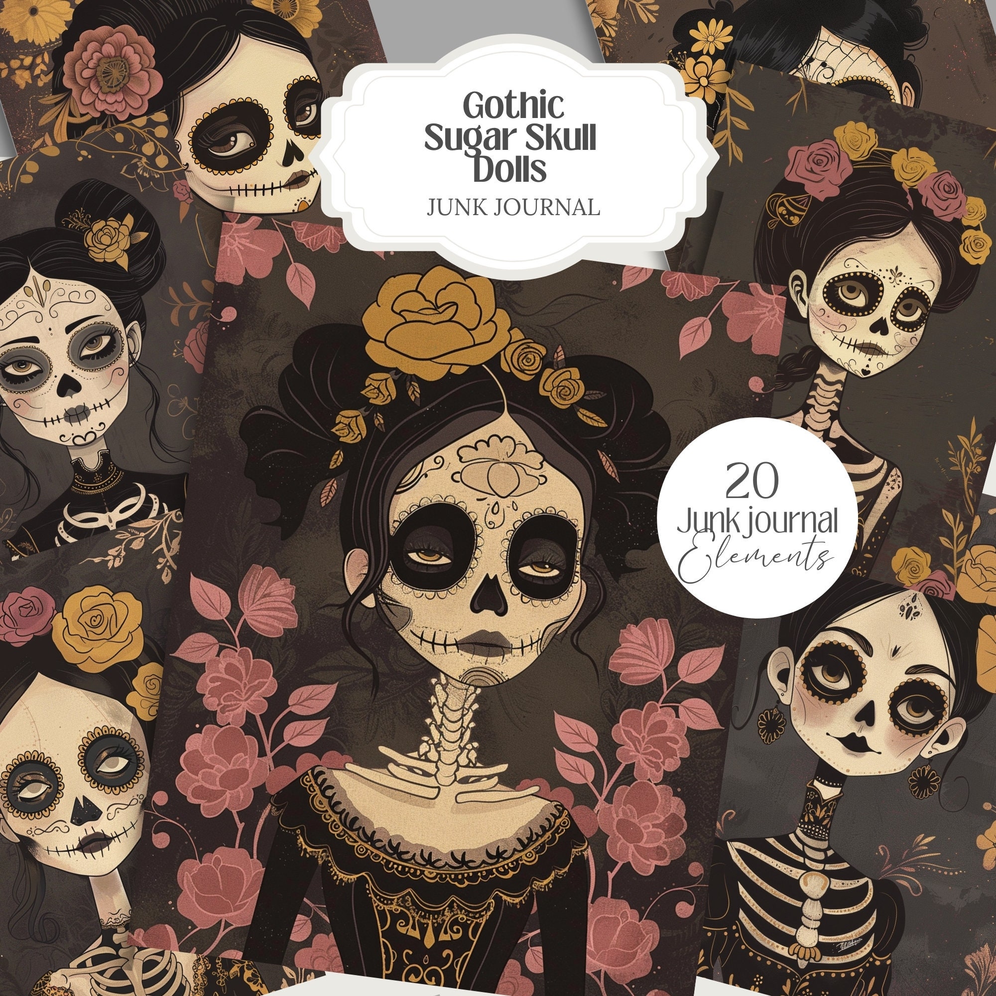 Gothic Sugar Skull La Catrina Clipart: Whimsical Doll PNG (digital ...