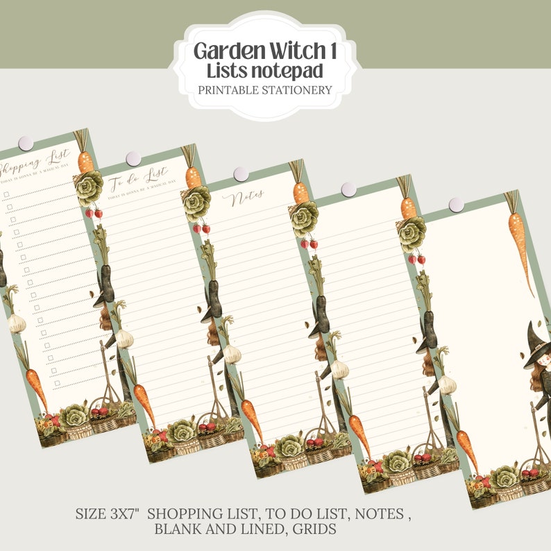 Garden Witch Notepad Stationery Set: To-do, Shopping Lists (PNG Files ...