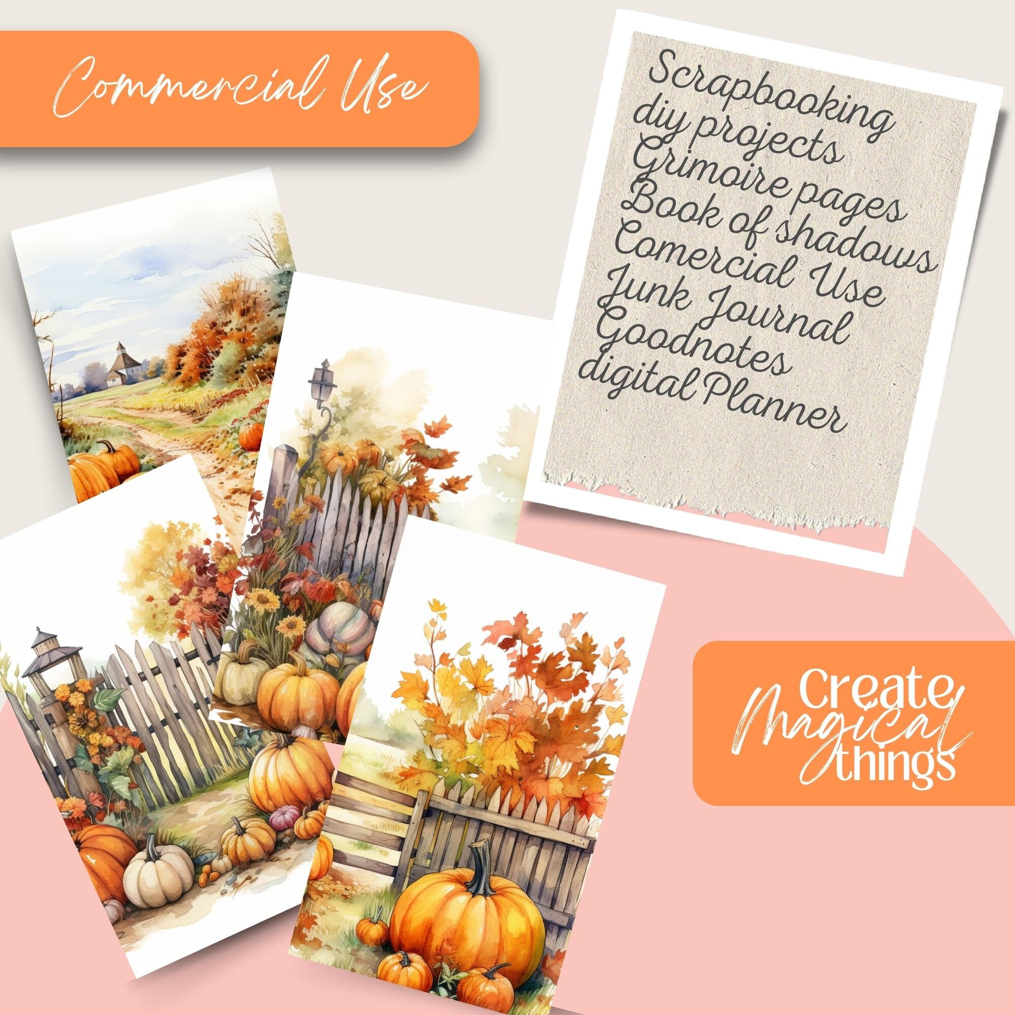 Watercolor Pumpkin Patch Clipart: 50 Fall PNG Images (commercial Use ...