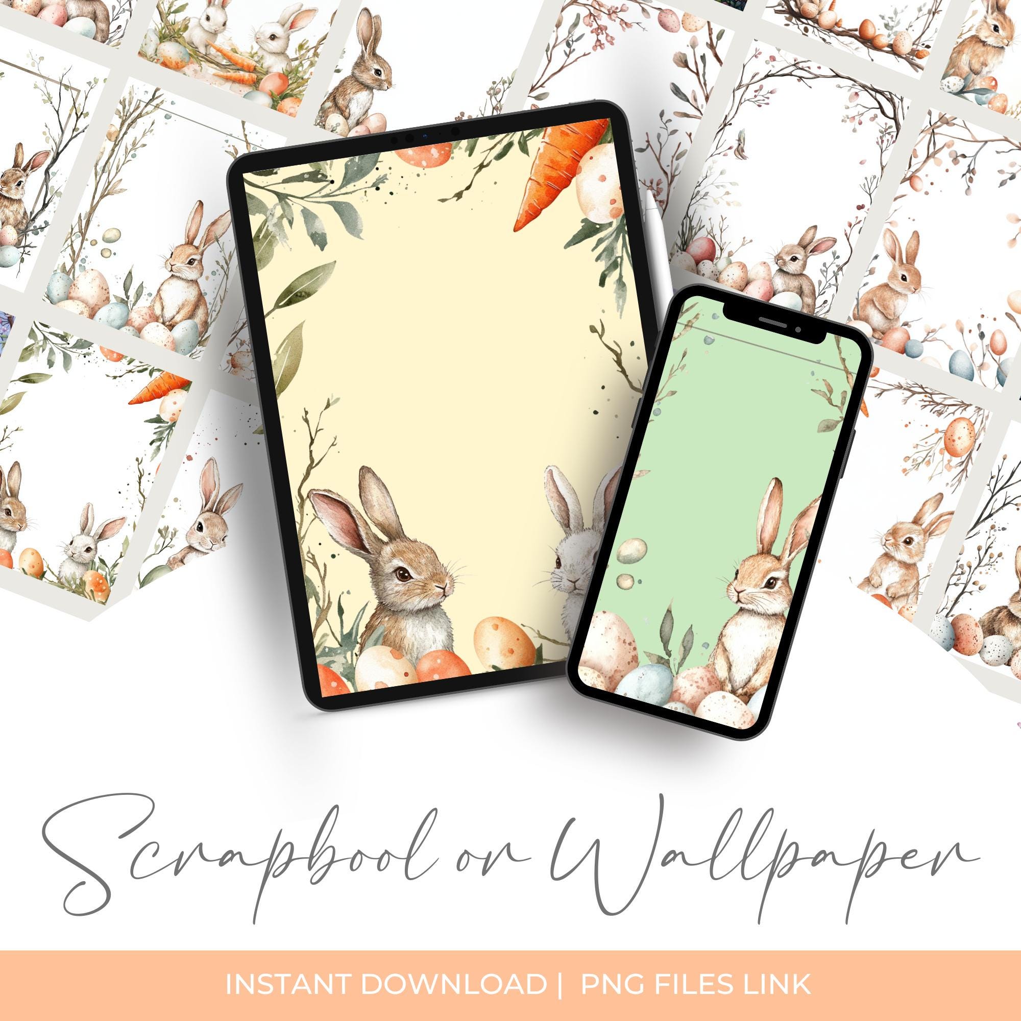 Easter Bunny Watercolor Clipart: Spring Scrapbook Pages (digital ...