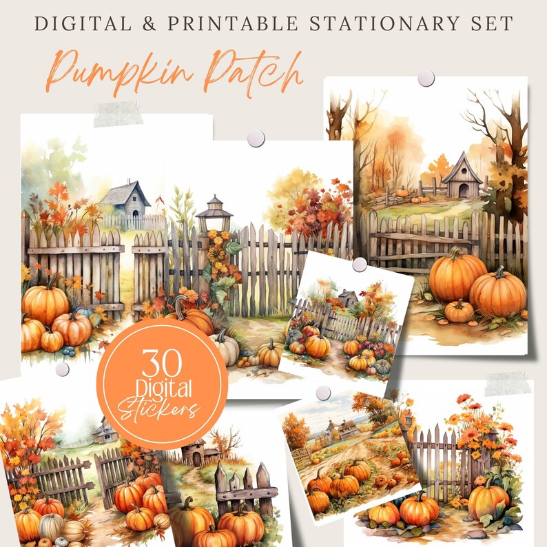 Watercolor Pumpkin Patch Clipart: 50 Fall PNG Images (commercial Use ...