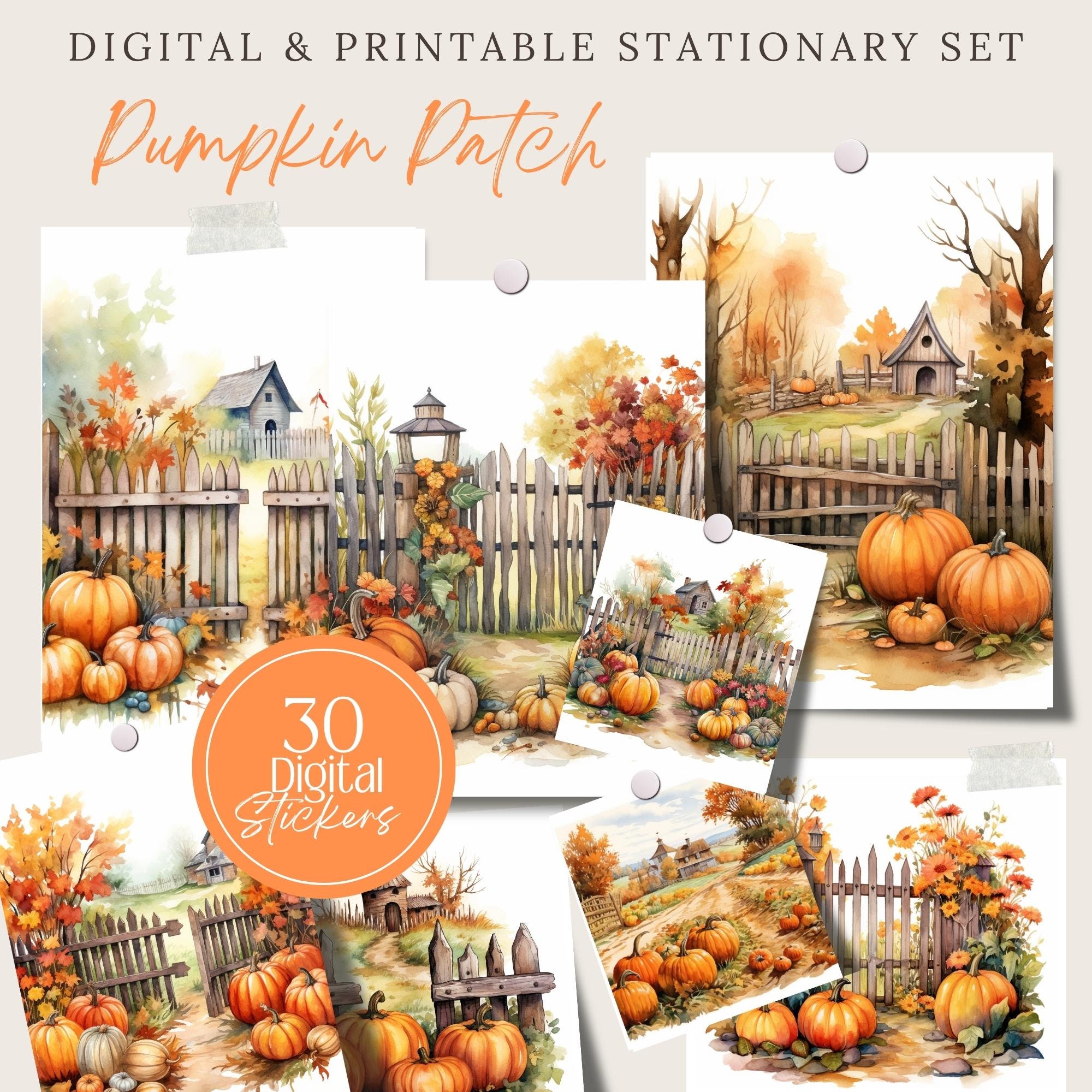 Pumpkin Patch Watercolor Clipart 50 PNG Fall Images Autumn - Etsy