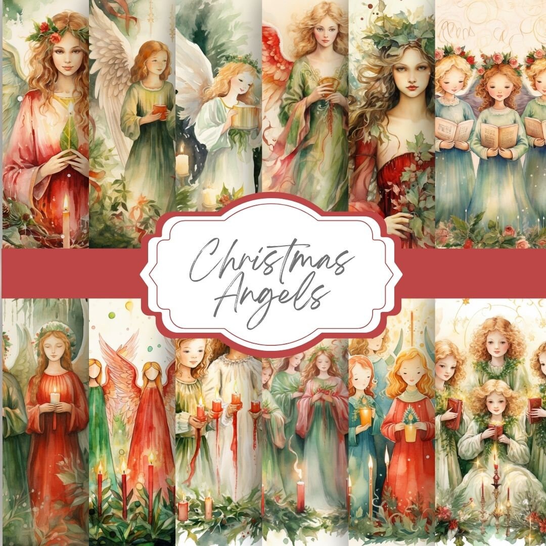 Christmas Angels Png Clipart Stationary Set, Watercolor Scene Christmas ...