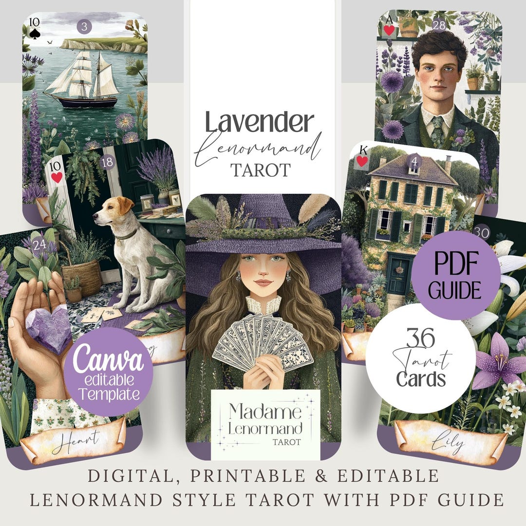 Lavender Lenormand Printable Oracle Cards Witchy Tarot Editable Vintage ...