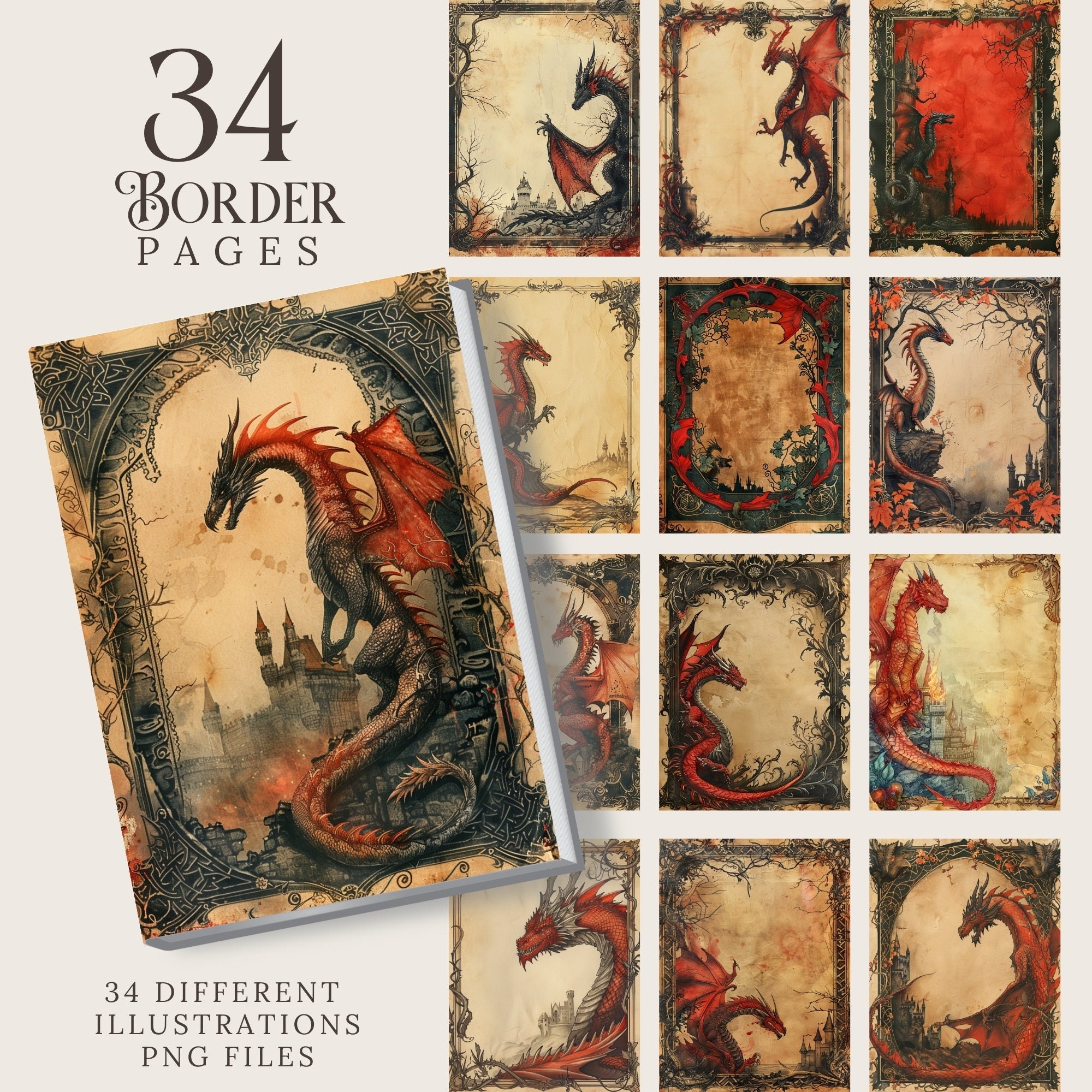 Medieval Dragon Png Dnd Digital Grimoire Pages, Junk Journal, Notebook ...