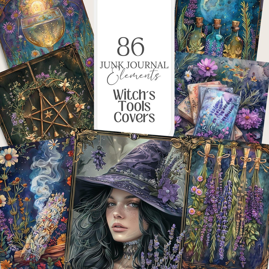 Witch Tools Grimoire Covers Png Set Digital Illustrations Digital Grimoire Natural Witchy Wall ...