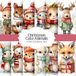 Christmas Animals Watercolor Clipart Bundle - 200 PNG Festive Animal ...