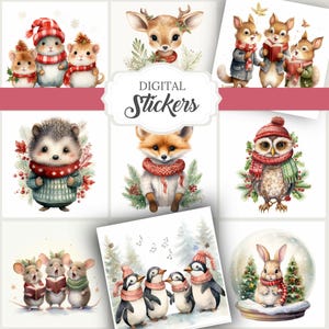 Christmas Animals Watercolor Clipart Bundle - 200 PNG Festive Animal ...