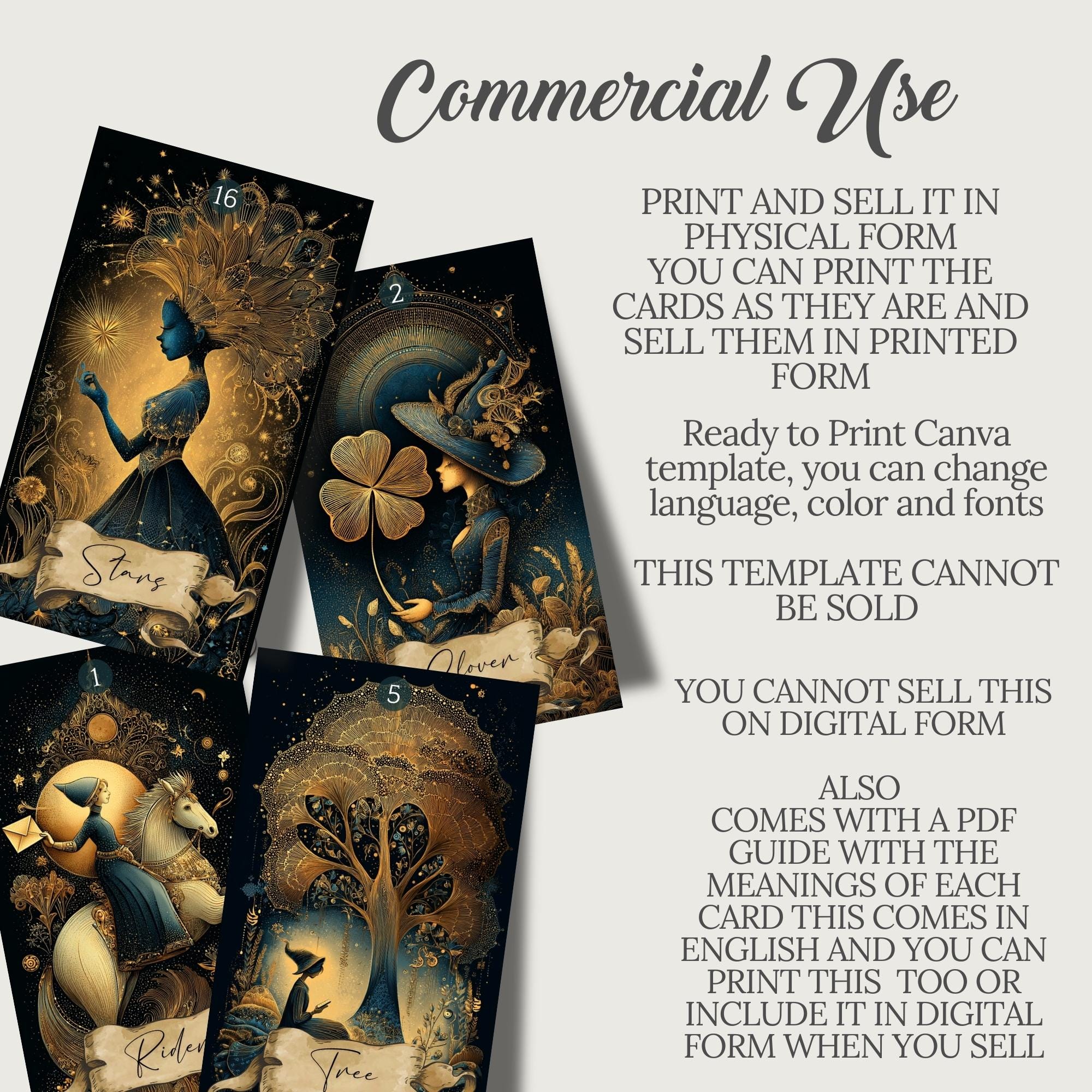 Celestial Lenormand Moon Tarot Deck: Printable, Editable Digital PNG ...