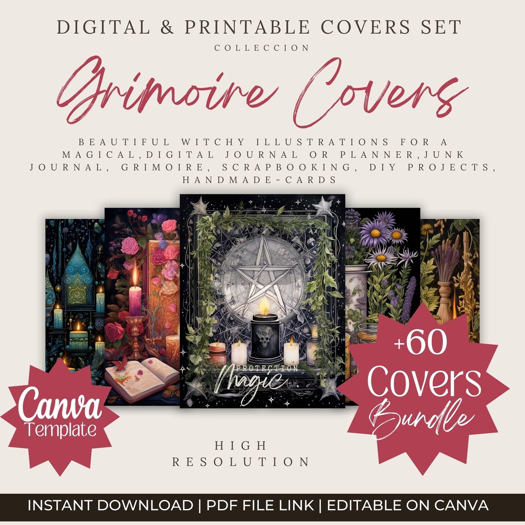 Grimoire Covers Set for Digital Grimoire Paper Illustrations, Witch ...
