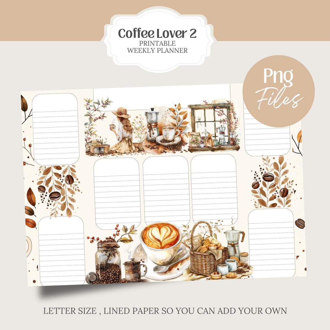 Coffee Lover 2 Weekly Printable Png Planner, Blank Writing Paper Sheet ...