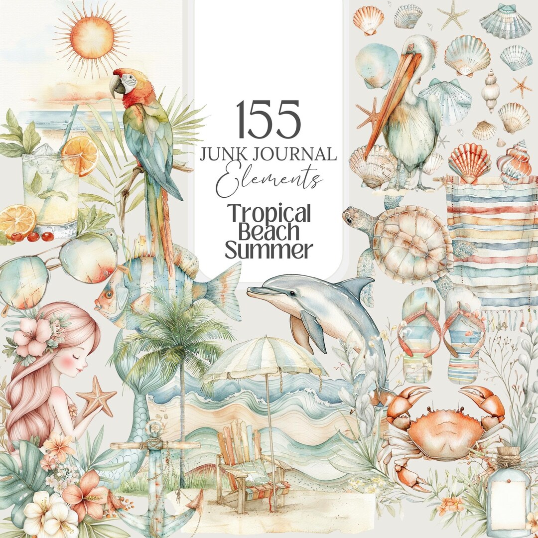 Tropical Beach Clipart Nautical PNG Summer Vacation Sticker Ocean Clip ...