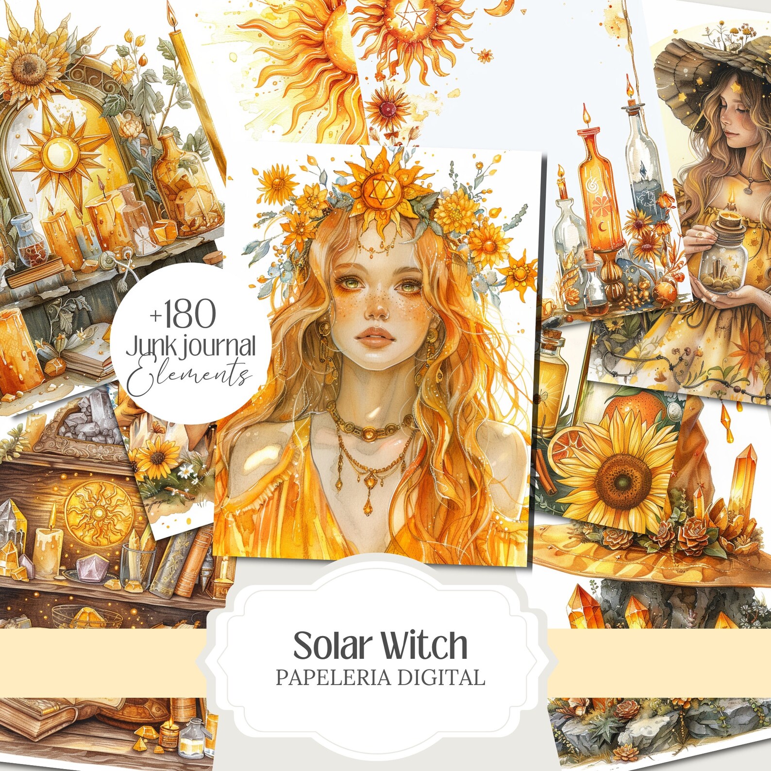 Solar Summer Witch Clipart Planner Witchy Stickers Wallpaper for ...