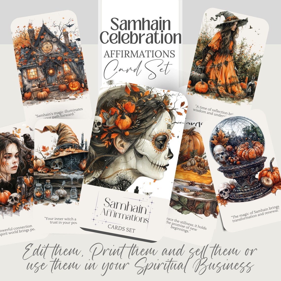 Samhain Affirmation Card Halloween Witchy Printable Deck Editable ...