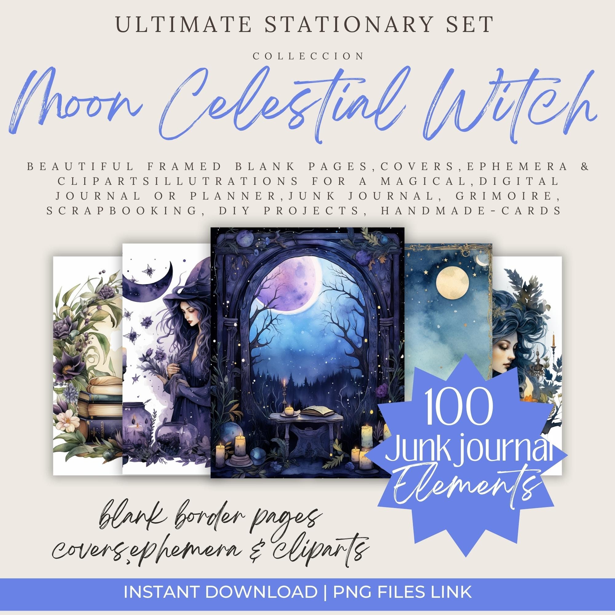 Moon Witch Digital Grimoire Paper Witchy Wallpaper Planner Set for Book ...