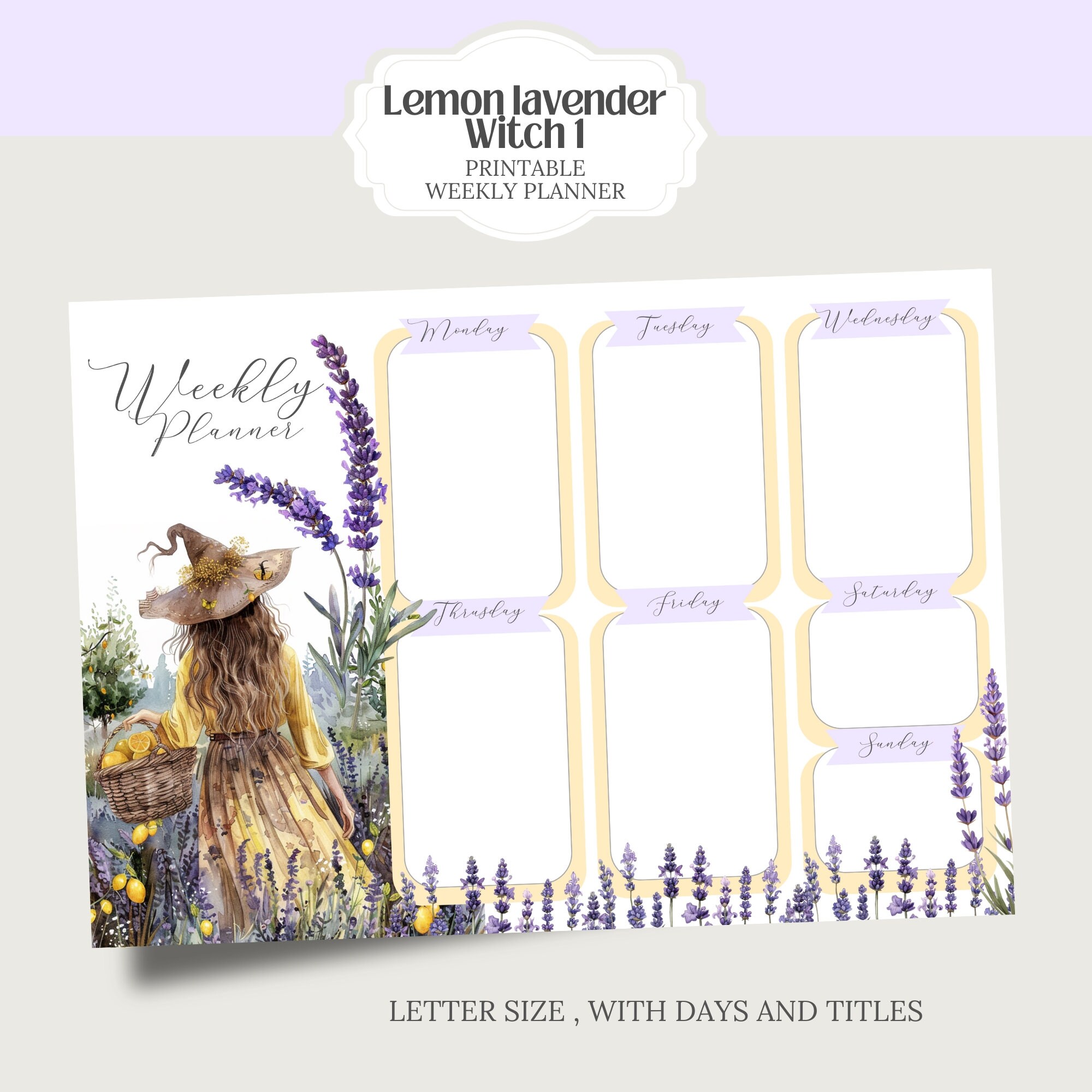 Lemon Lavender Witch Weekly Printable Png Planner, Blank Writing Paper ...