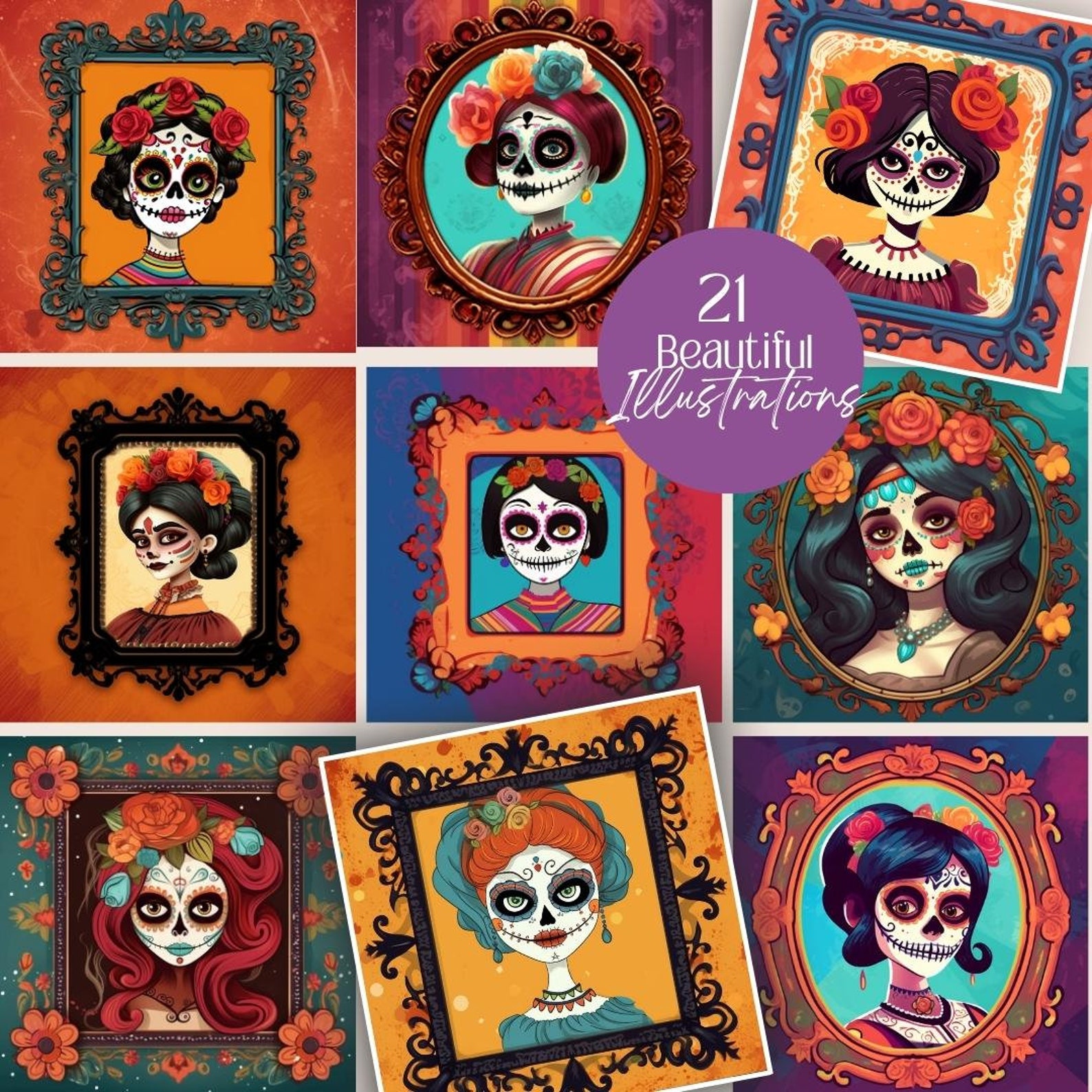 Dia De Los Muertos Sugar Skull Clipart, Catrina Watercolor PNG (digital ...