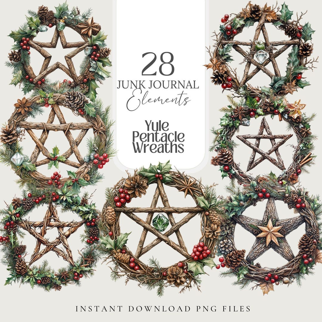 Yule Pentacle Png Witchy Wreath Christmas Clipart Book of Shadows Yule ...
