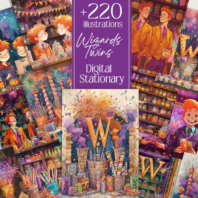 Wizard Twins Illustrations, Magic School Clipart, Junk Journal ...