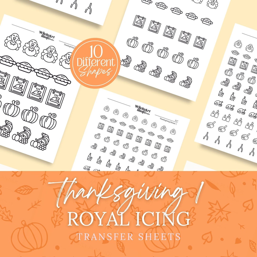 Thanksgiving Royal Icing Transfer Sheets: Autumn Cookie Decorating ...