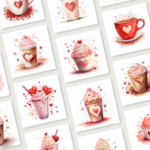 Valentine's Day Coffee Clipart: Latte Heart PNG Graphics (digital ...