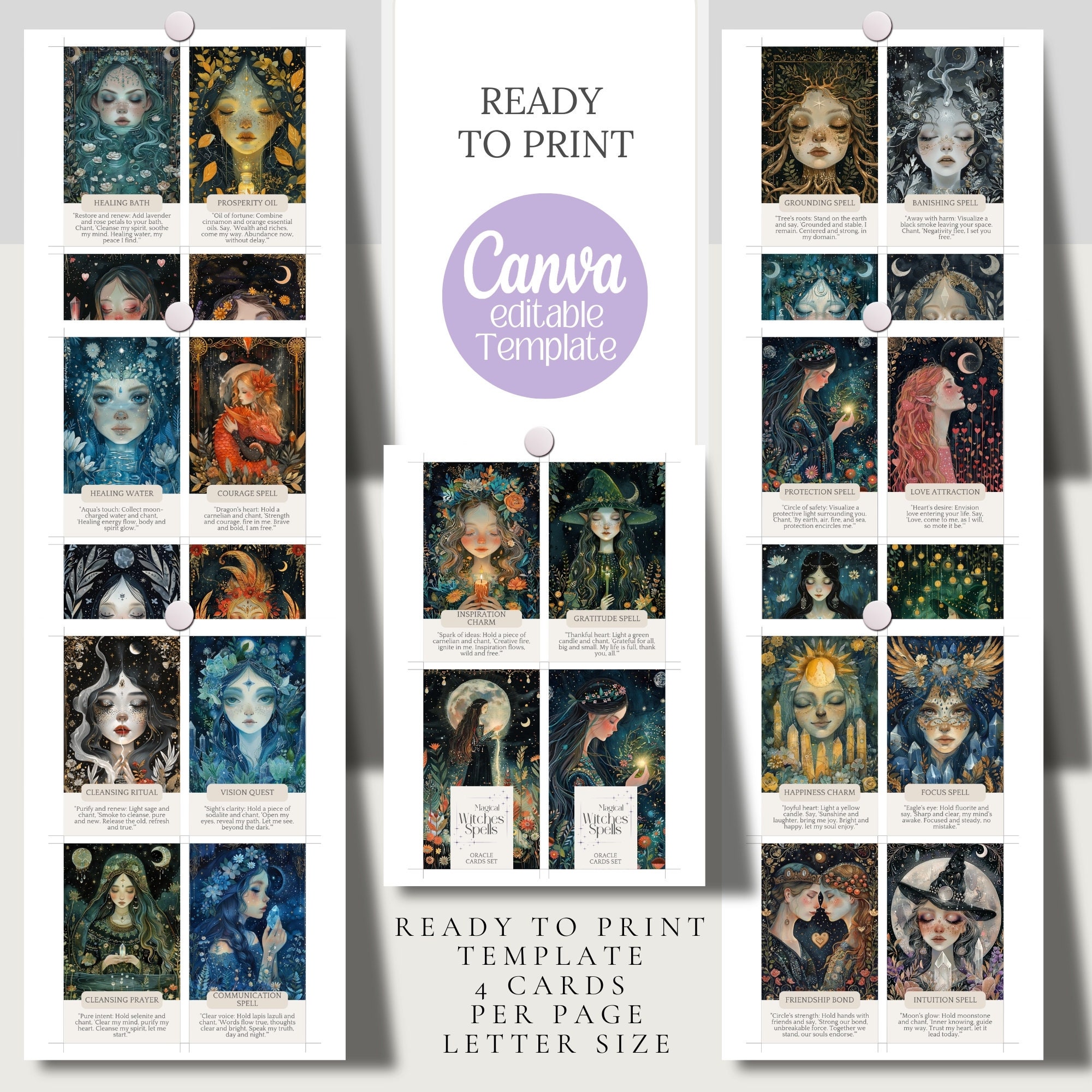 Witches Spells Oracle Printable Cards Witchy Deck Editable Tarot Witch ...