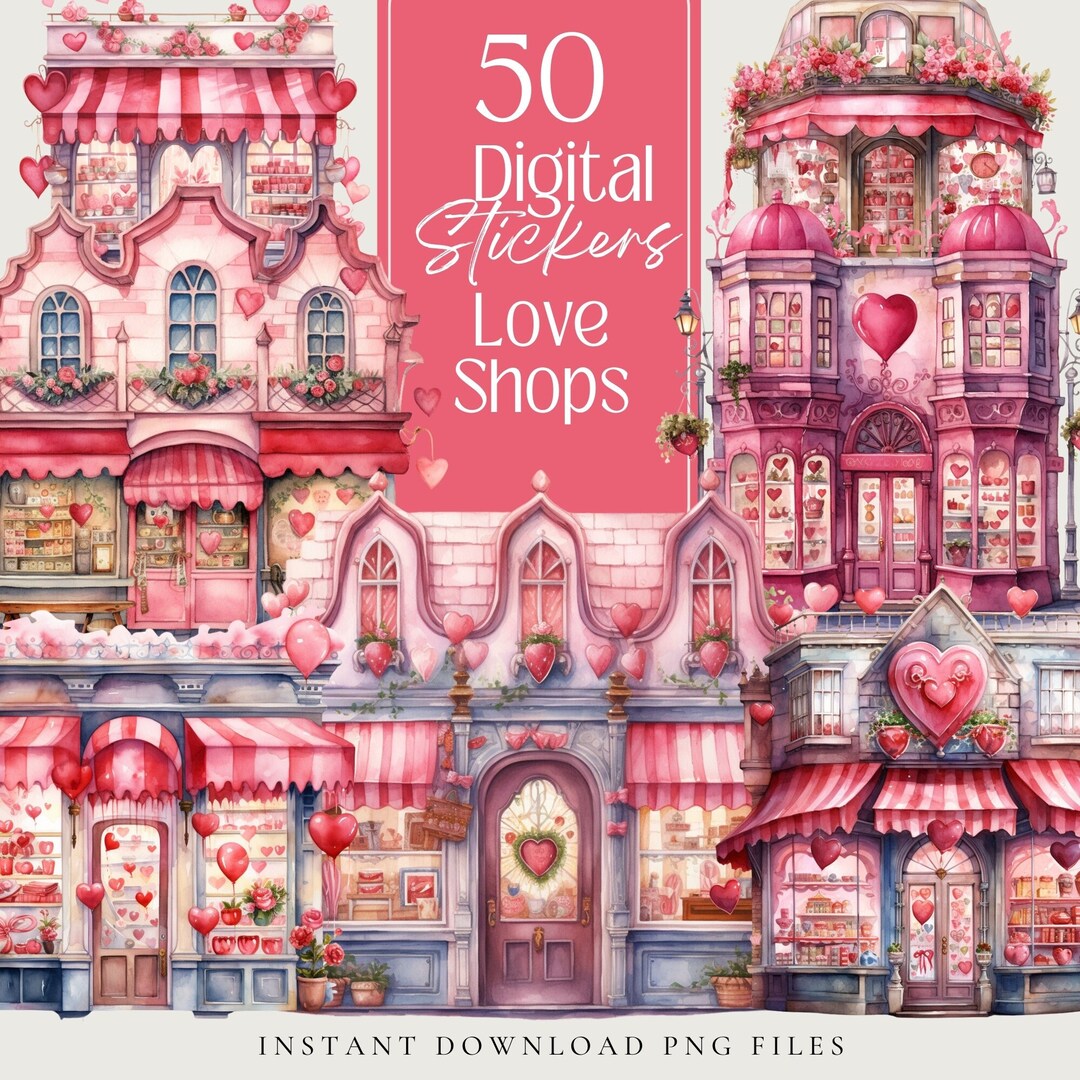 Love Shops Valentines Day Png Clipart Bundle for Planner Junk Journal ...