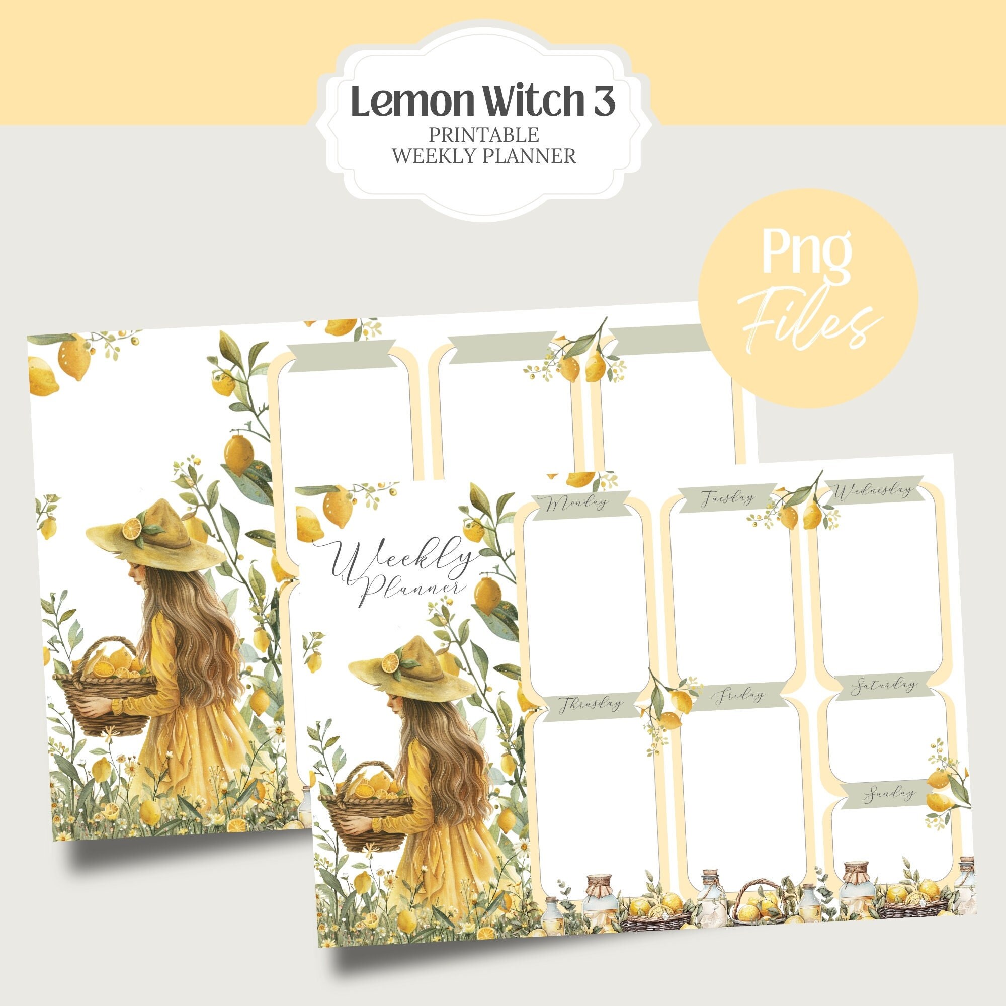Lemon Witch 3 Weekly Printable Png Planner, Writing Paper Stationery ...