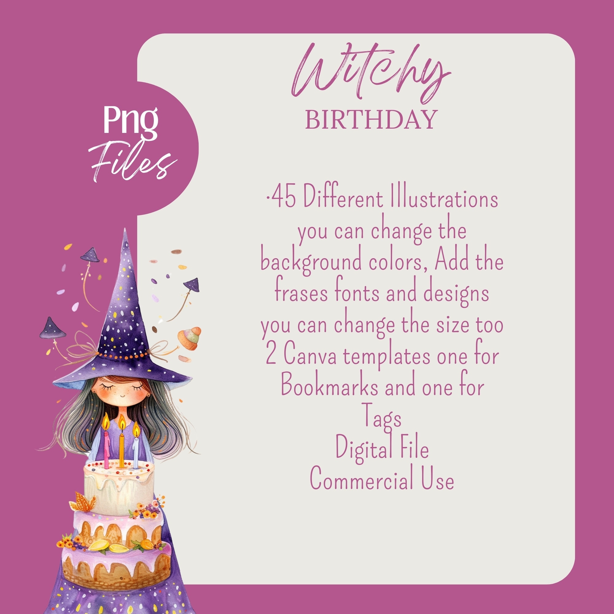 Witch Birthday Printable Bookmarks and Tags Card Bundle, Witchy Party ...