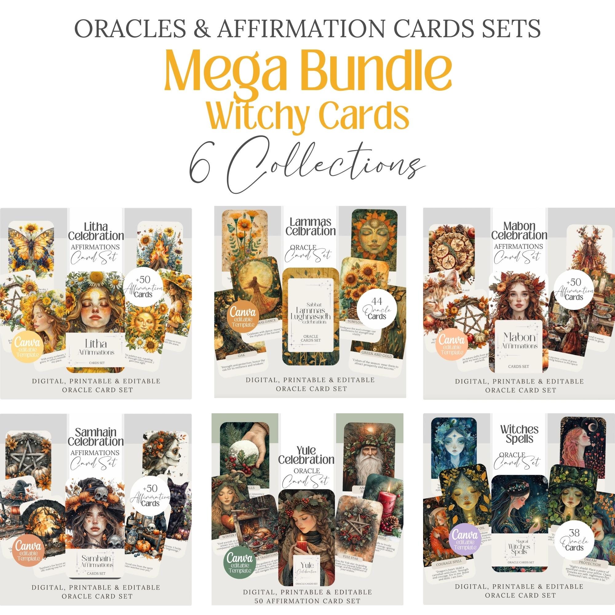 Wicca Oracle & Affirmation Cards | Wheel of the Year, 6 Sets (PNG ...