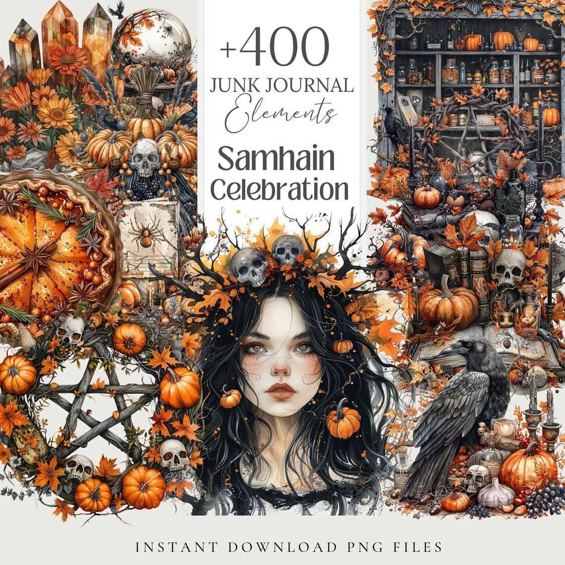 Samhain Celebration Witch Junk Journal Kit for Digital Grimoire Book of ...