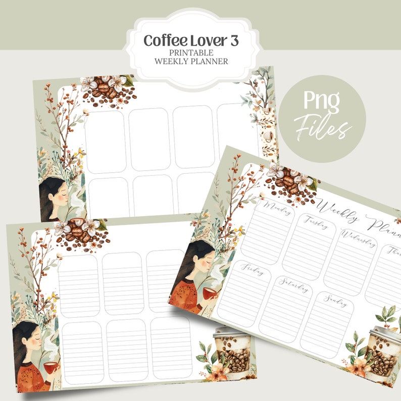 Coffee Lover 3 Weekly Printable Png Planner, Blank Writing Paper Sheet ...