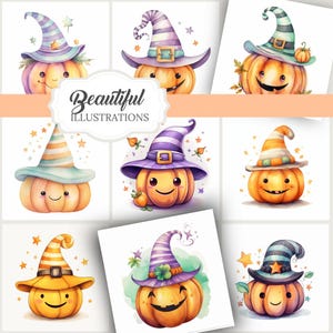 Halloween Pumpkin Clip Art Cute Nursery Witchy Art Kawaii Pumpkins Fun ...