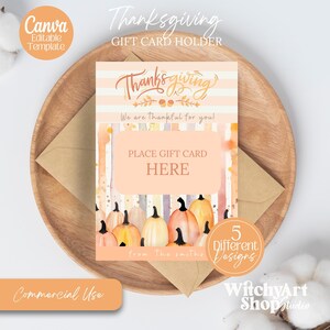 Printable Thanksgiving Gift Card Holder, Editable Template (commercial ...