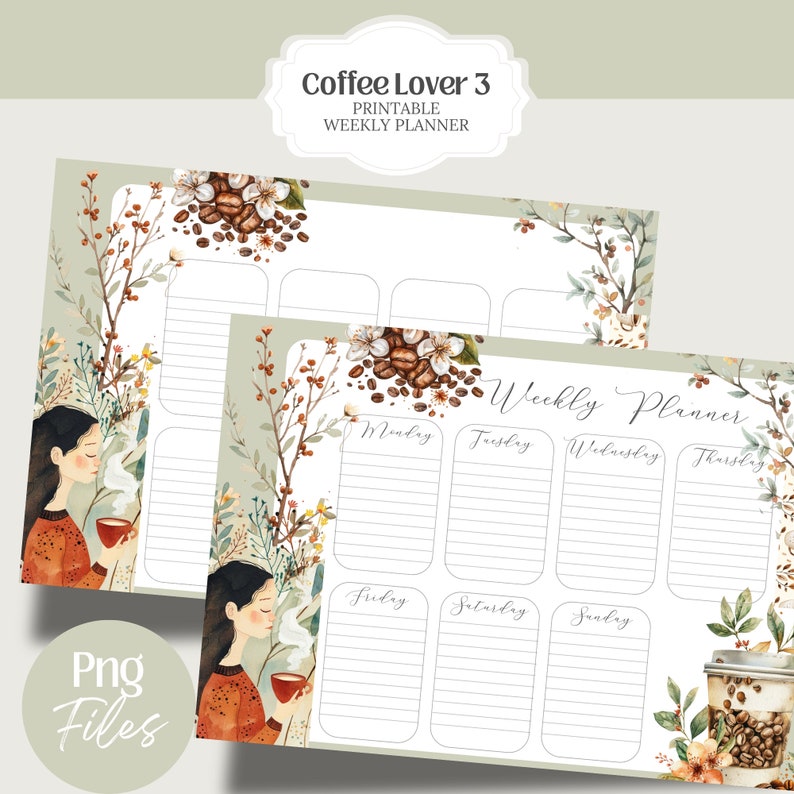 Coffee Lover 3 Weekly Printable Png Planner, Blank Writing Paper Sheet ...