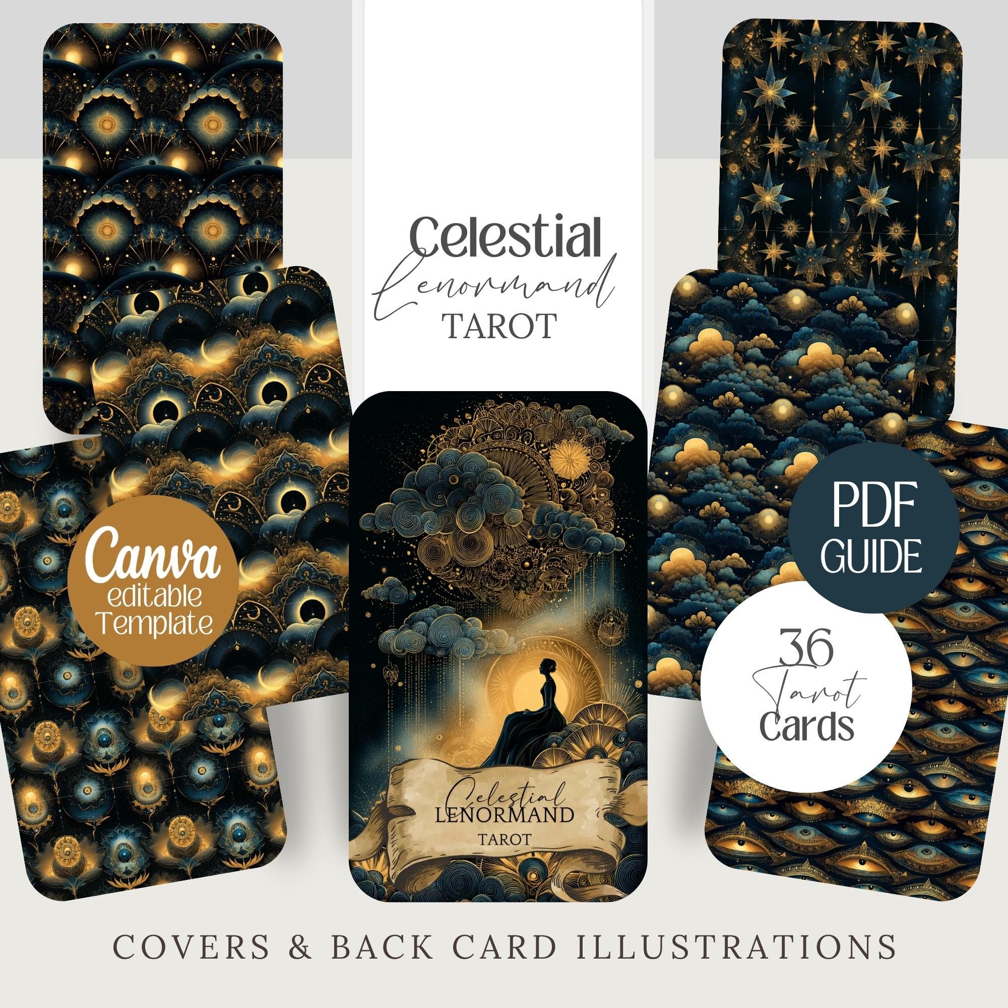 Celestial Lenormand Moon Tarot Deck: Printable, Editable Digital PNG ...
