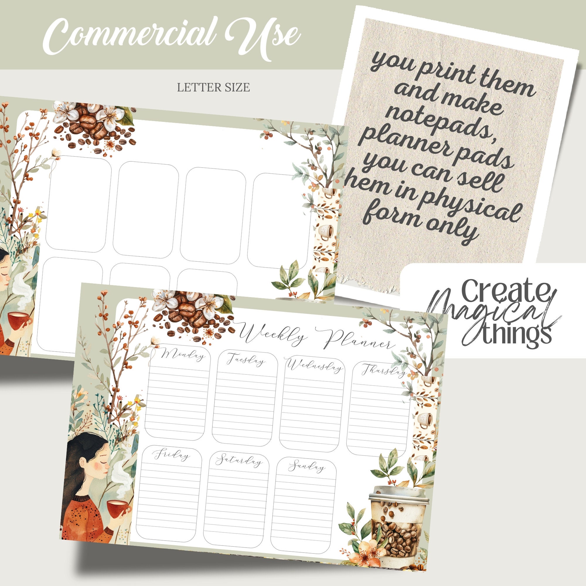 Coffee Lover 3 Weekly Printable Png Planner, Blank Writing Paper Sheet ...