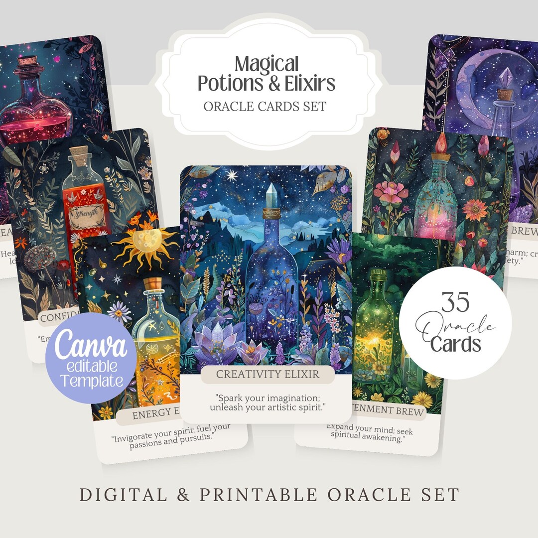 Potions and Elixirs Oracle Cards, Printable Deck, Editable Template ...