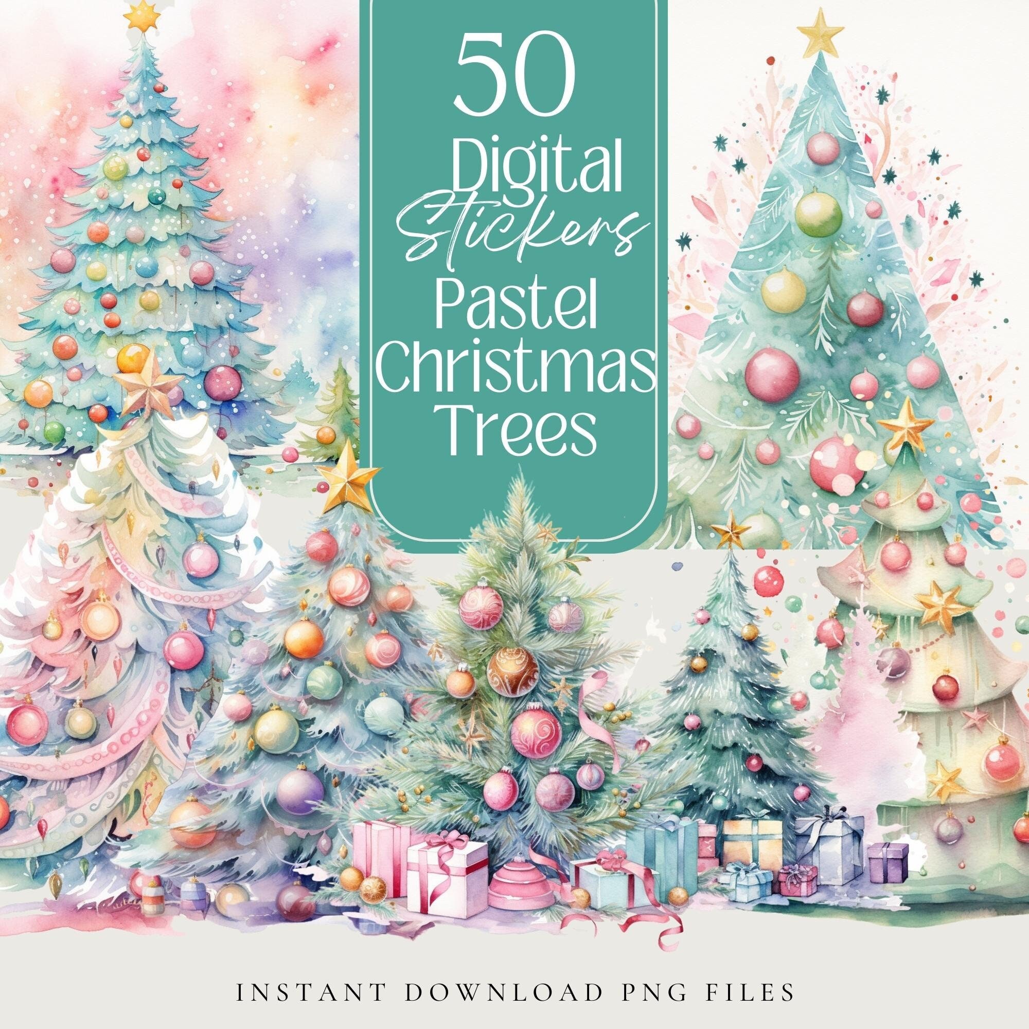 Pastel Christmas Tree Png Clipart Stickers Digital Papers for - Etsy