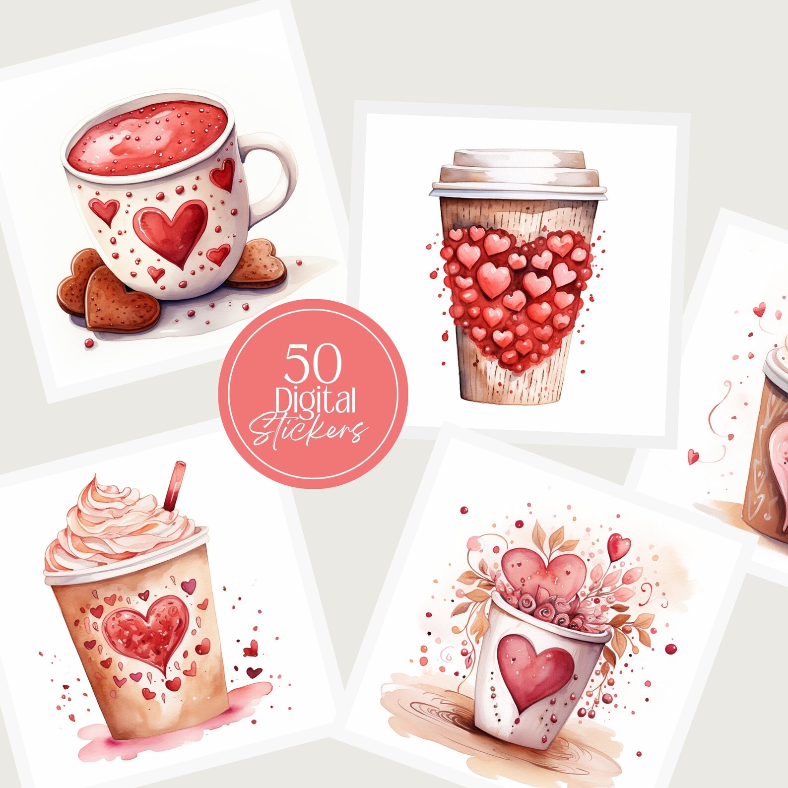 Valentine's Day Coffee Clipart: Latte Heart PNG Graphics (digital ...