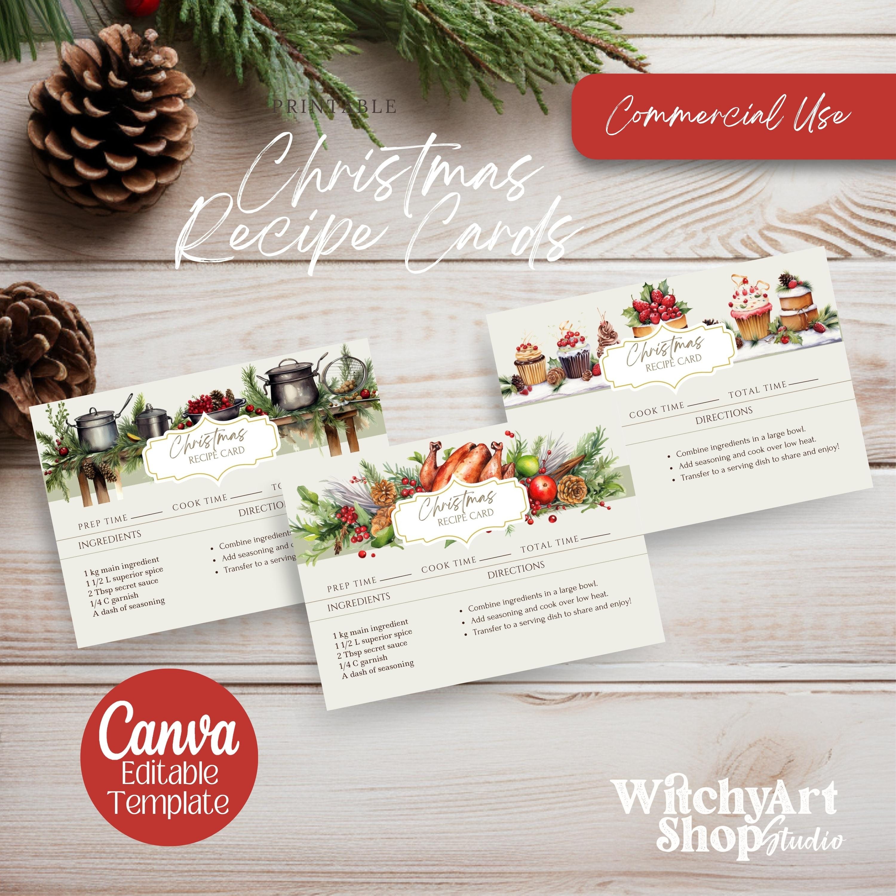 Christmas Recipe Card Template: Festive Xmas Menu (canva Editable, 7x5 ...