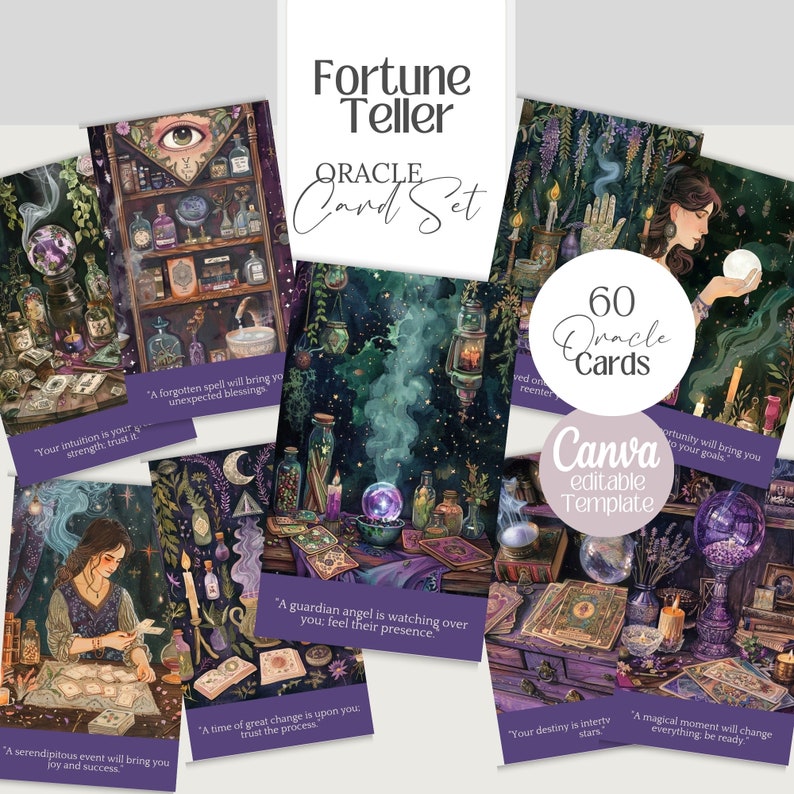 Fortune Teller Printable Oracle Cards Witchy Tarot Editable Digital ...