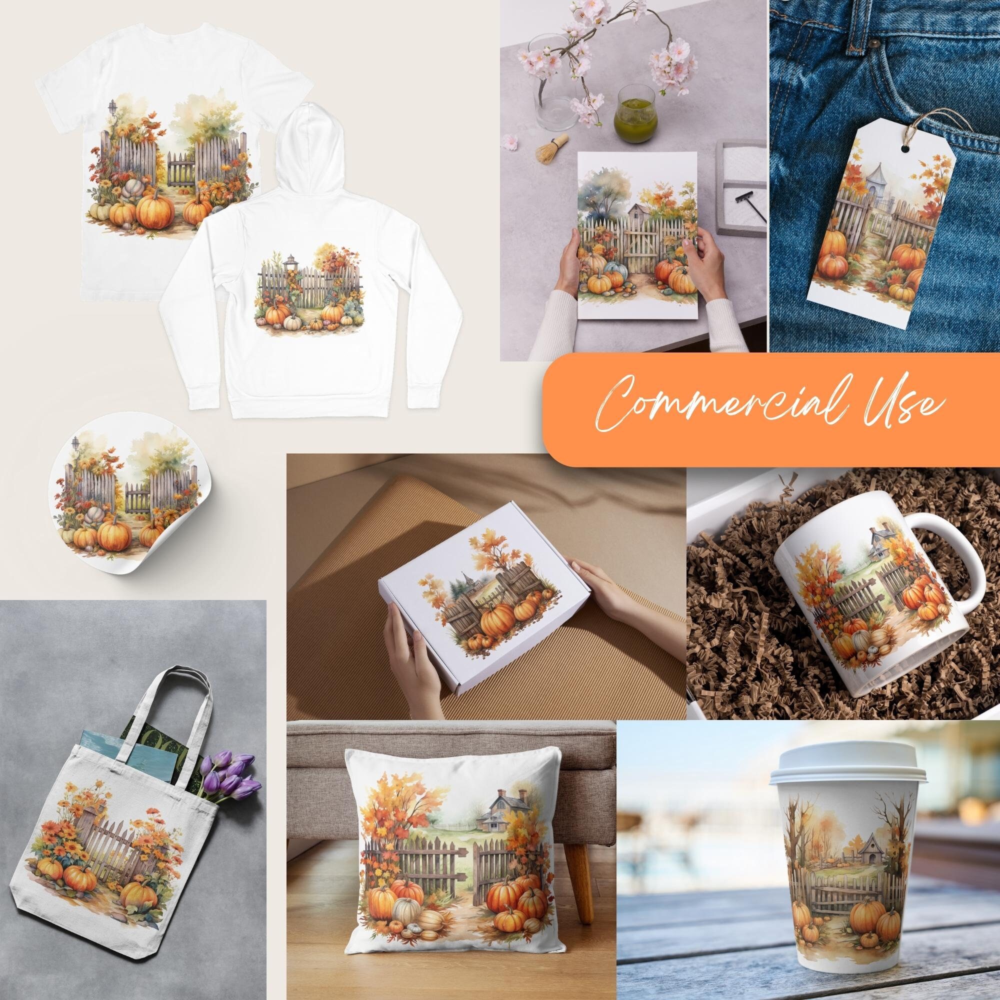 Watercolor Pumpkin Patch Clipart: 50 Fall PNG Images (commercial Use ...