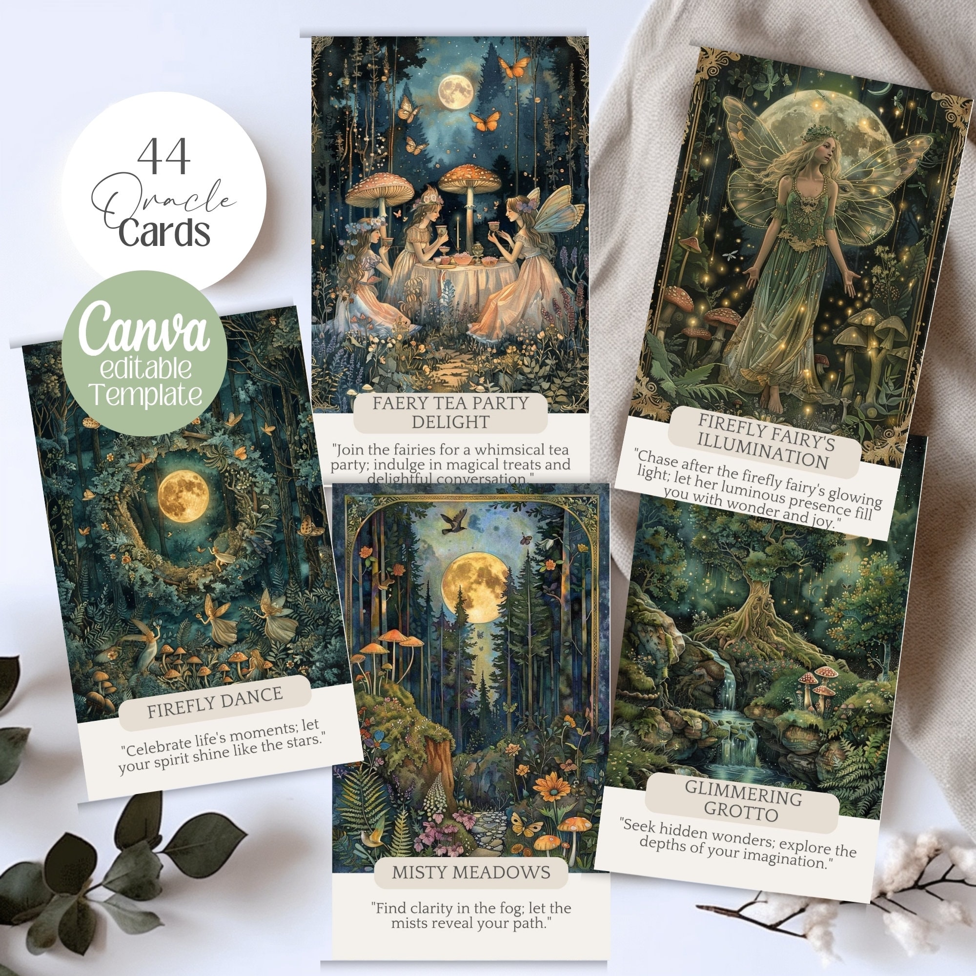 Fae Whispers Fairy Oracle Cards, Faery Printable Deck, Editable Template, Tarot, Faeries ...