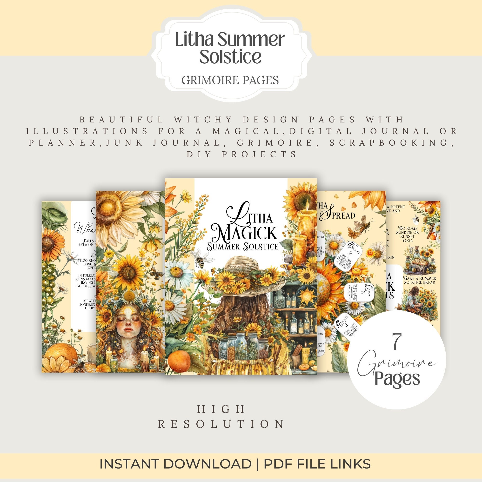 Litha Midsummer Book of Shadows, Digital Grimoire Paper Witchy ...