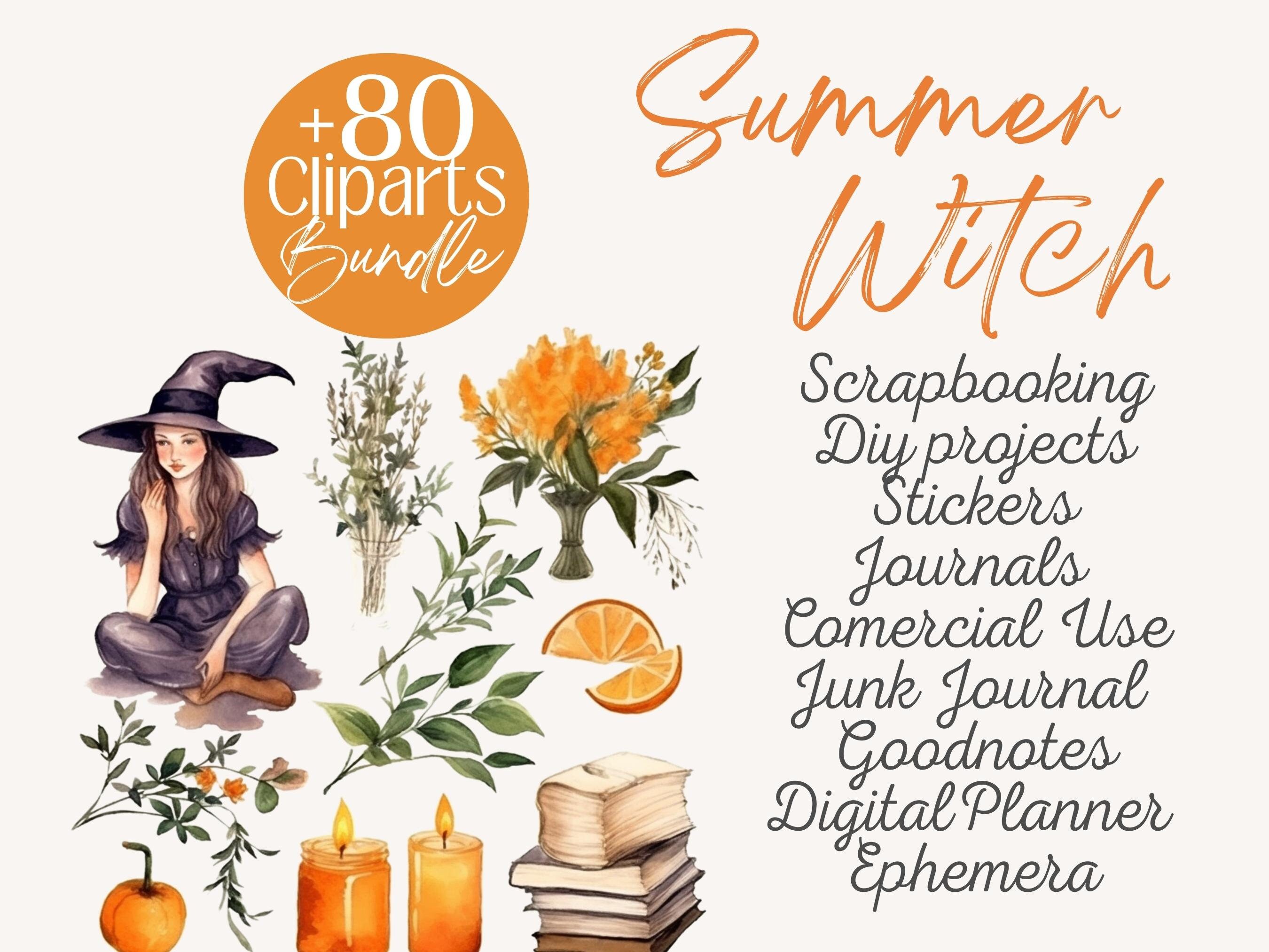 Summer Witch Clipart: Witchy Planner Stickers for Grimoire (digital ...