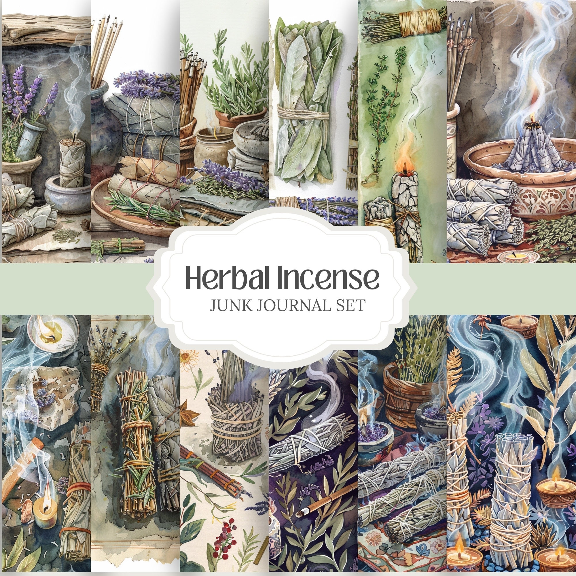 Herbal Incense Witch Witchcraft Watercolor Wiccan Junk Journal Clipart ...