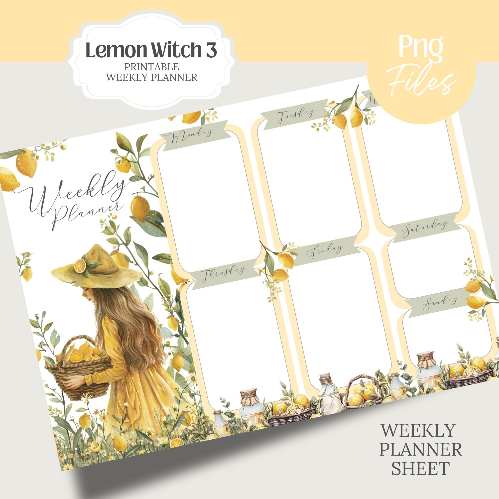 Lemon Witch 3 Weekly Printable Png Planner, Writing Paper Stationery ...