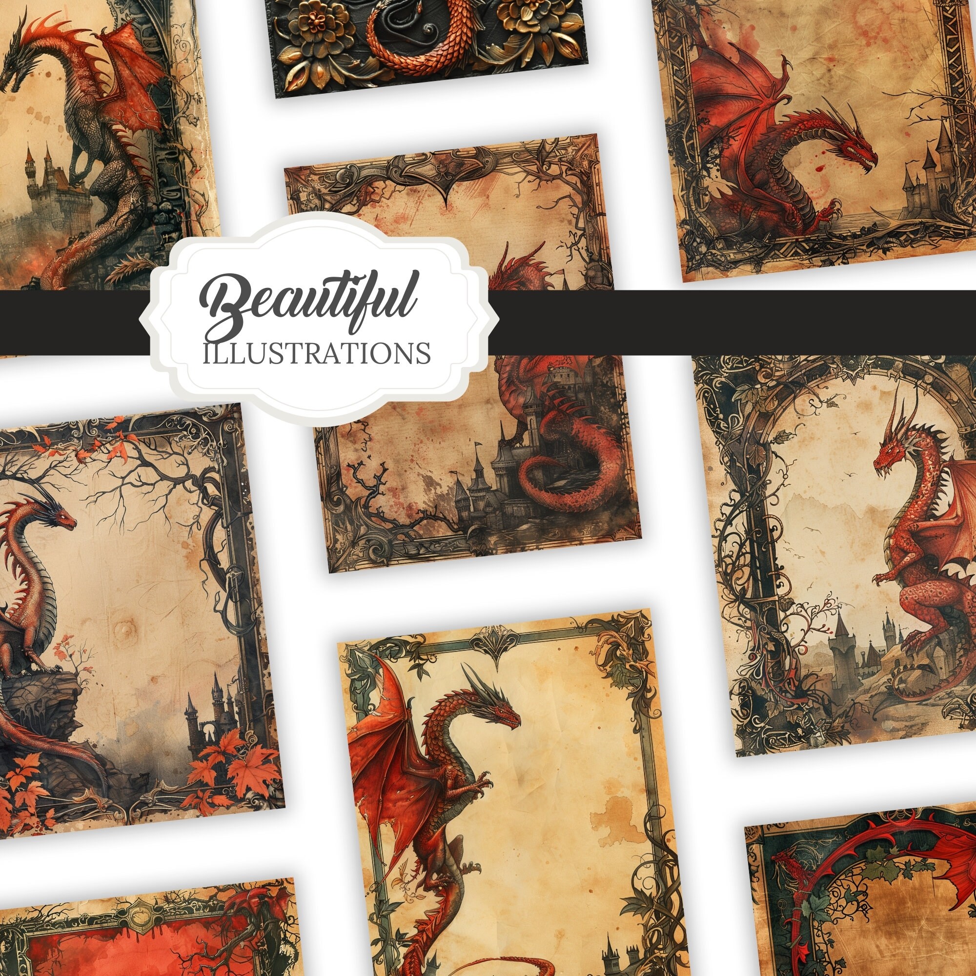 Medieval Dragon Png Dnd Digital Grimoire Pages, Junk Journal, Notebook ...